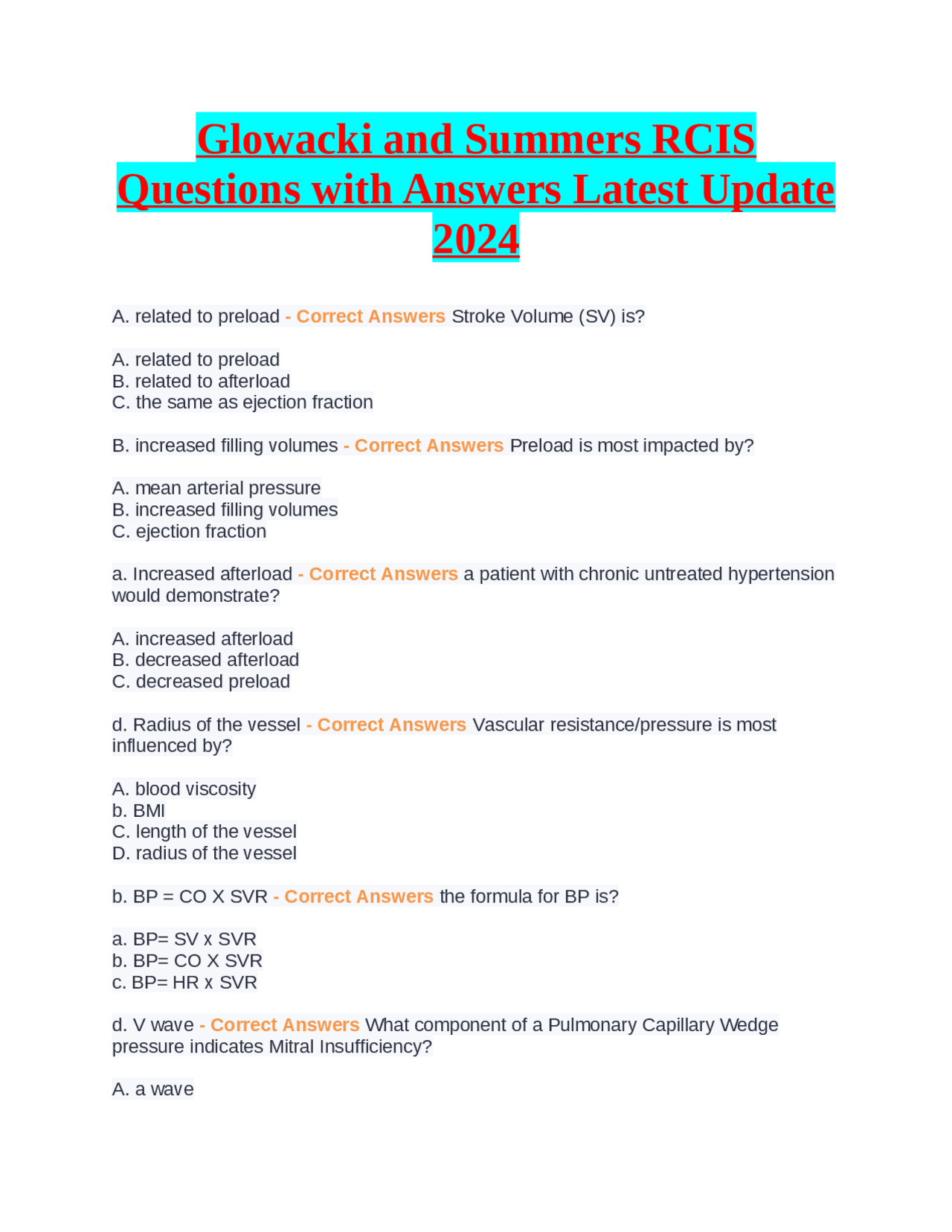 Glowacki and Summers RCIS Questions with Answers Latest Update 2024 ...