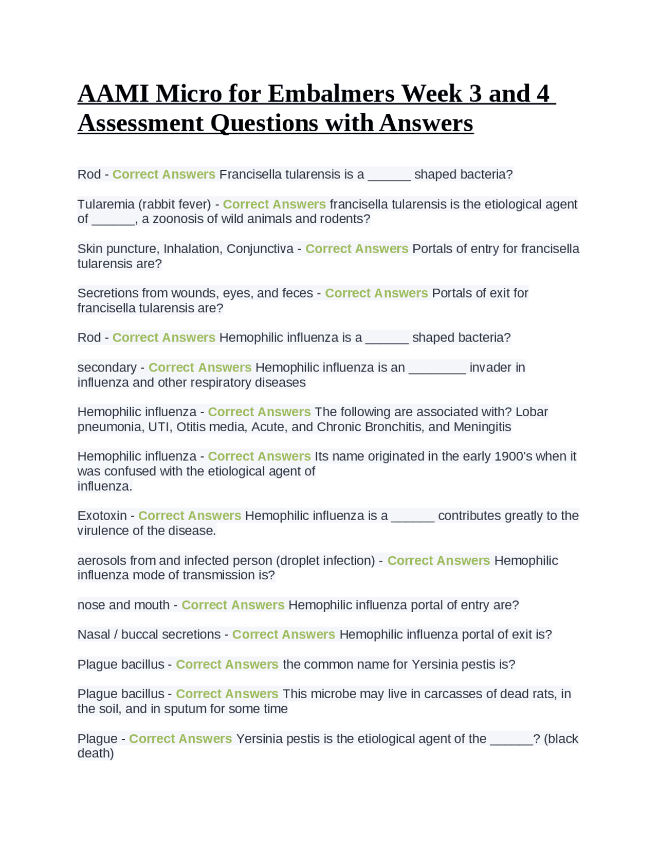 Microbiology Assessment Questions and Answers for Embalmers Week 3 and 4 | Exams Microbiology ...