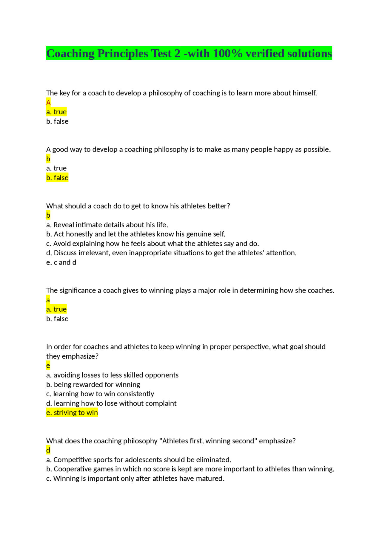 Coaching Principles Test 2 -with 100% verified solutions.docx | Exams ...