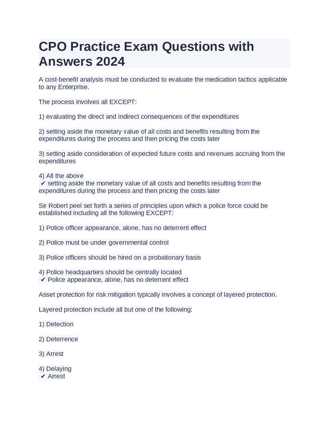 CPO Practice Exam Questions with Answers 2024 | Exams Medicine | Docsity