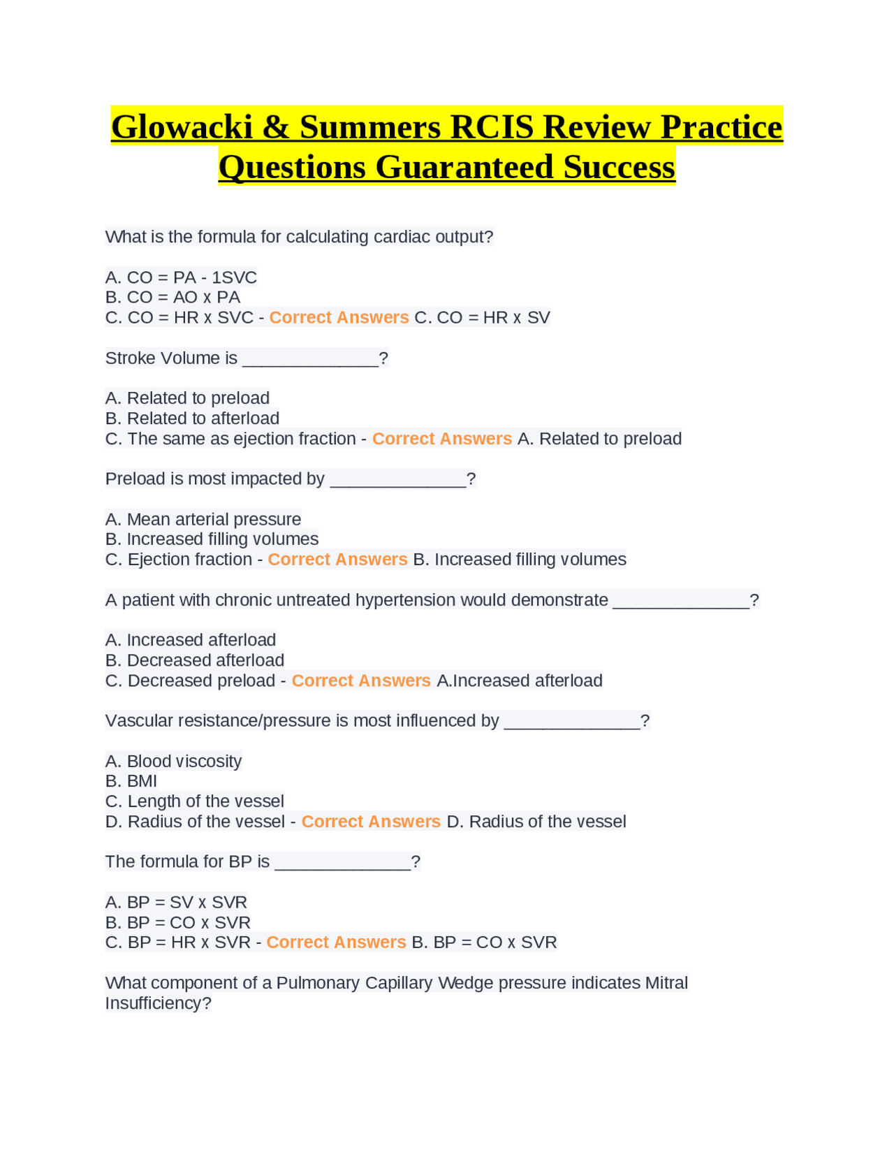 Glowacki & Summers RCIS Review Practice Questions Guaranteed Success ...
