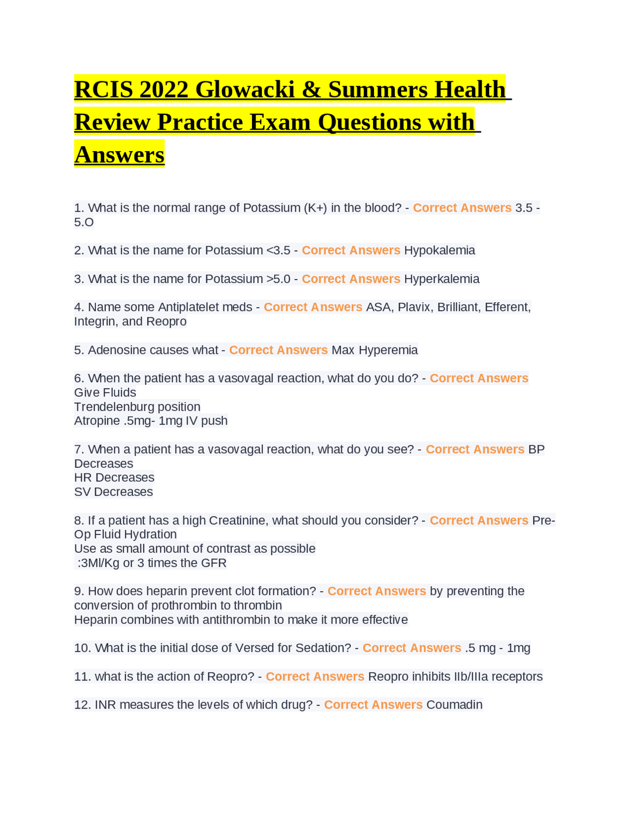 RCIS 2022 Glowacki & Summers Health Review Practice Exam Questions with ...