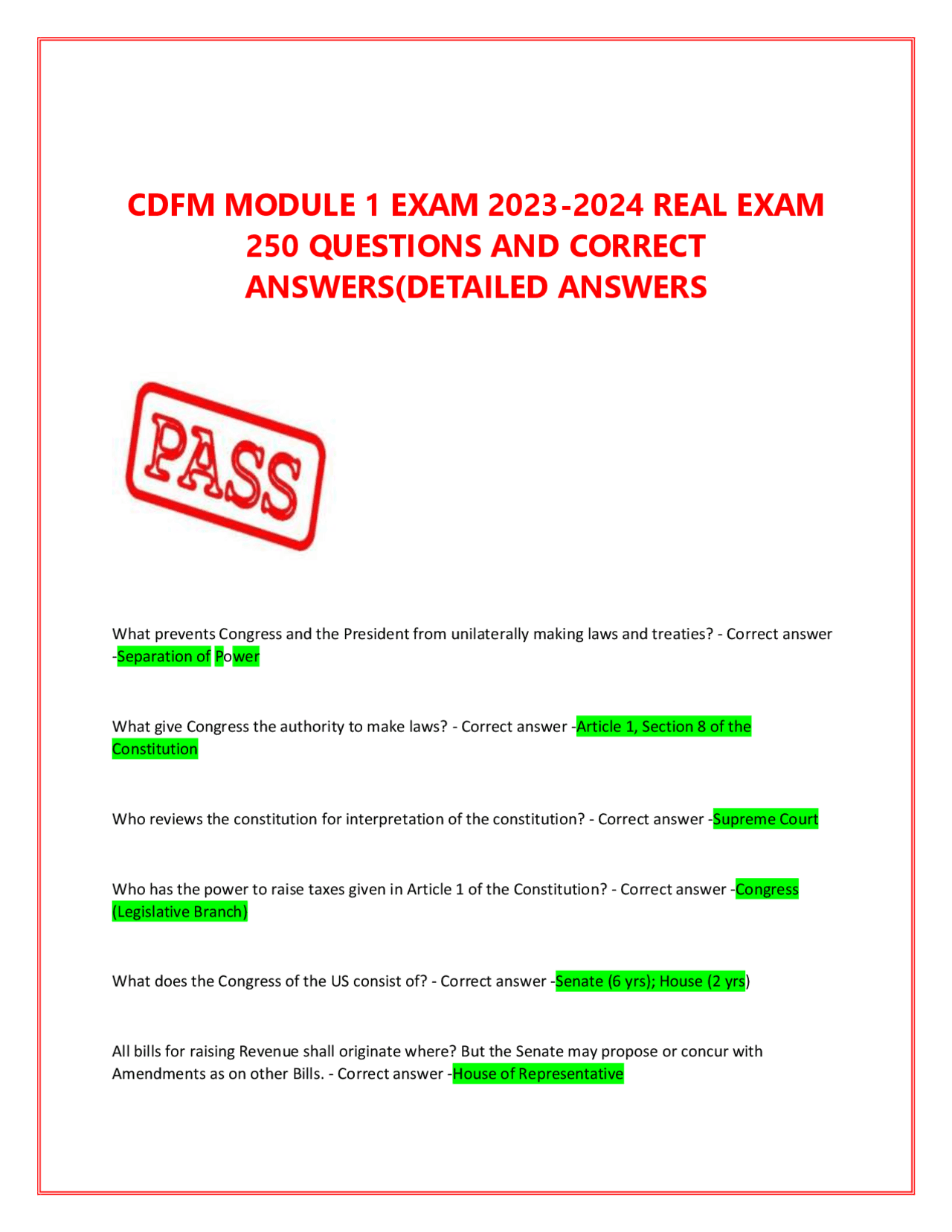 CDFM MODULE 1 EXAM 2023-2024 REAL EXAM 250 QUESTIONS AND CORRECT ...