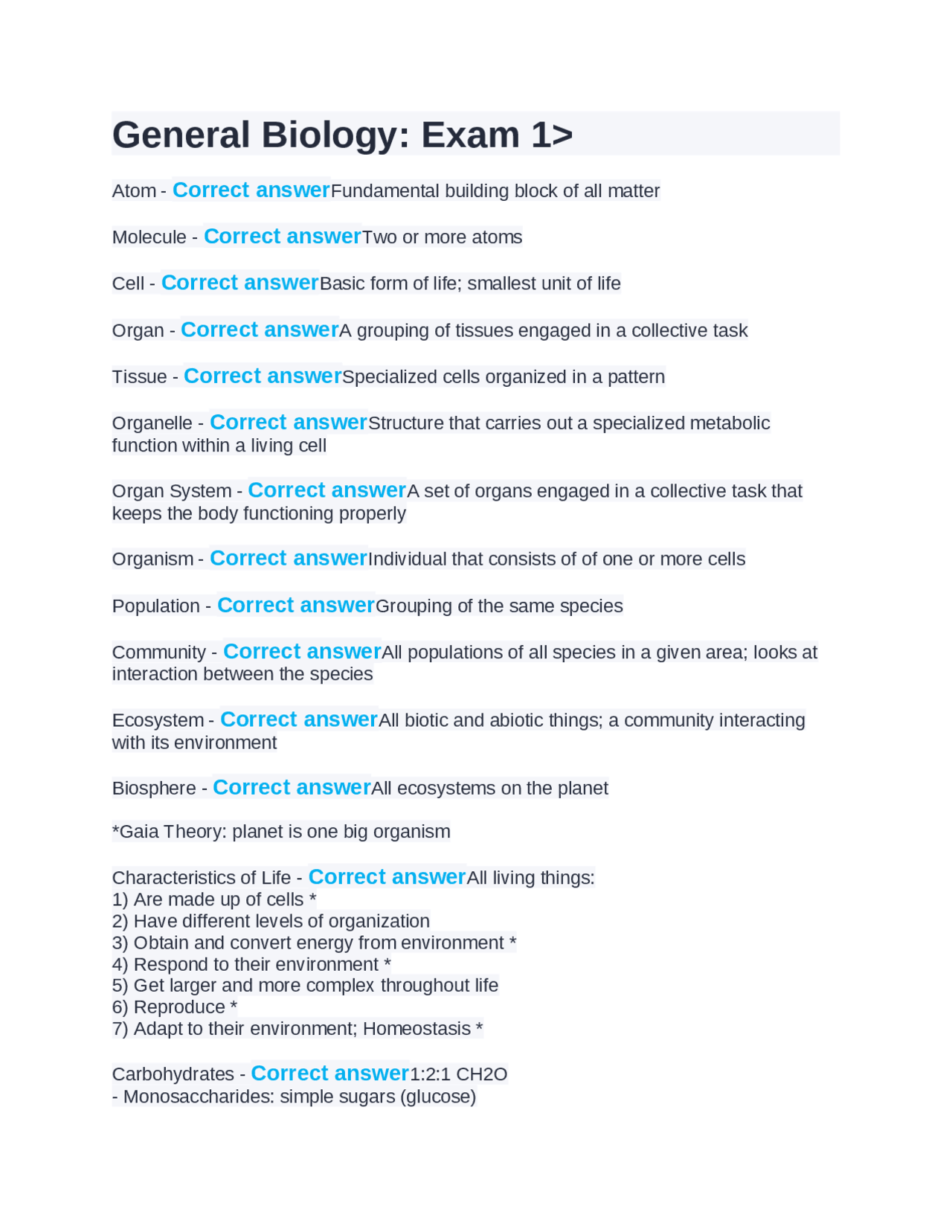 General Biology: Exam 1 - Fundamentals of Life and Cellular Structure ...