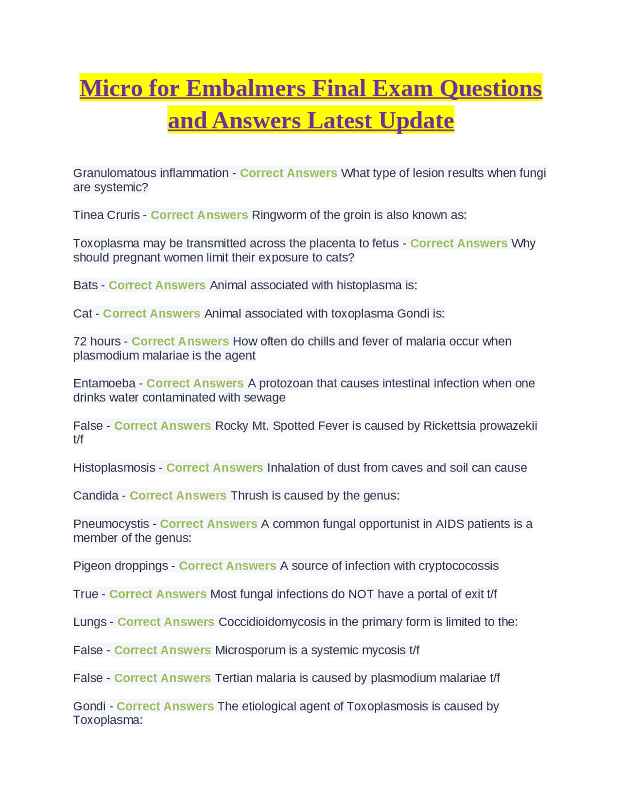 Micro for Embalmers Final Exam Questions and Answers Latest Update ...