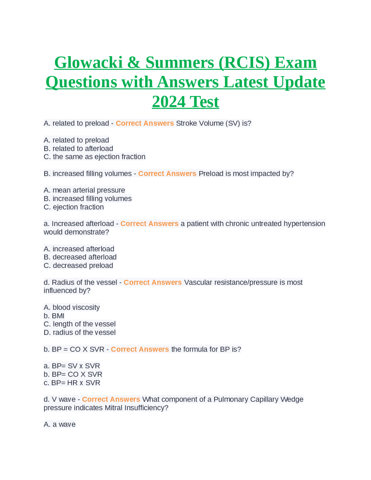 Glowacki & Summers (RCIS) Exam Questions with Answers Latest Update ...