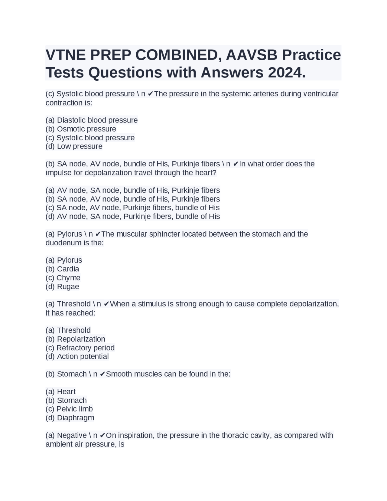 VTNE PREP COMBINED, AAVSB Practice Tests Questions with Answers 2024 ...