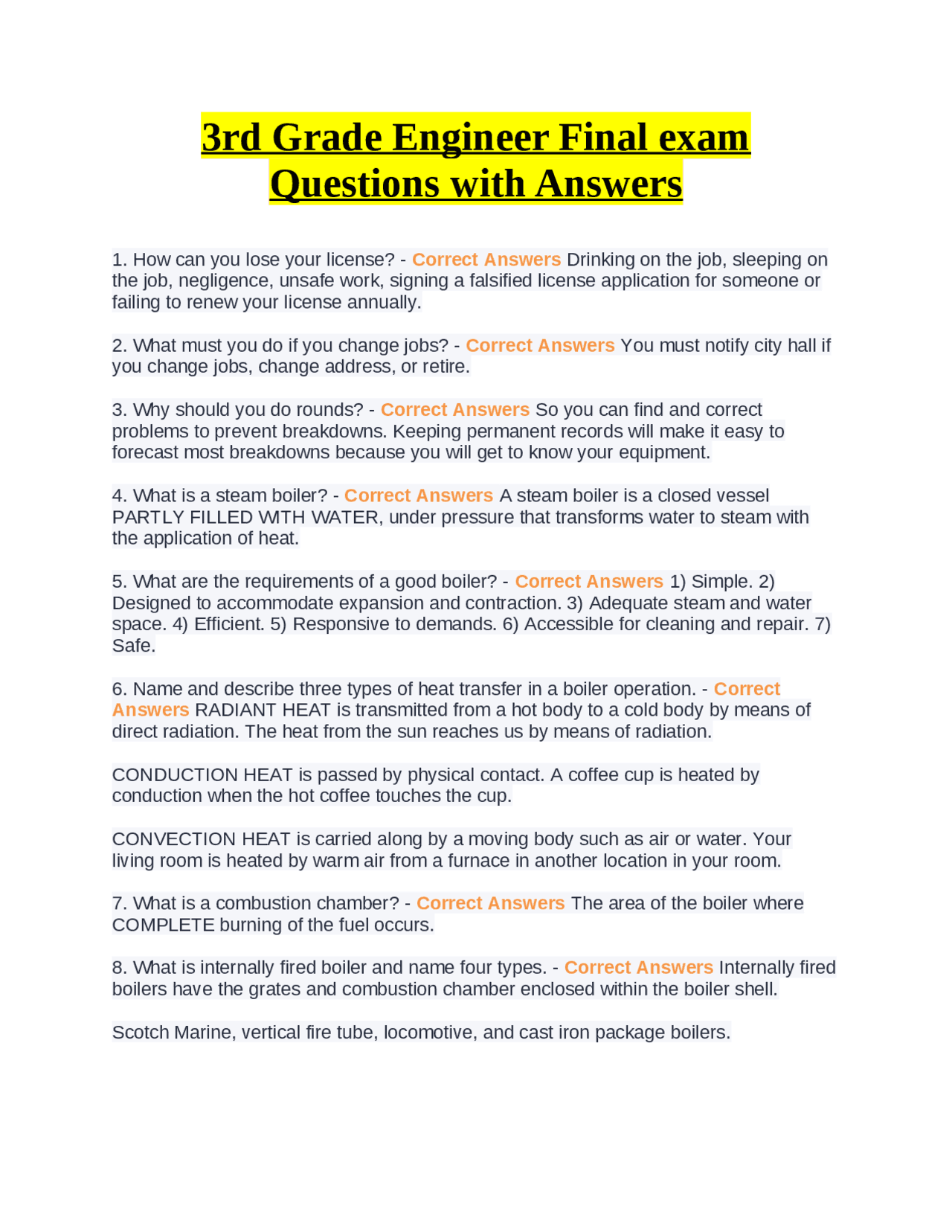 Third Grade Engineer Final Exam: Boiler Systems | Exams Engineering ...