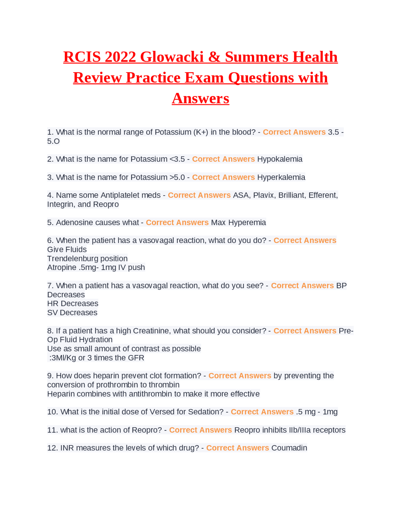 RCIS 2022 Glowacki & Summers Health Review Practice Exam Questions with ...