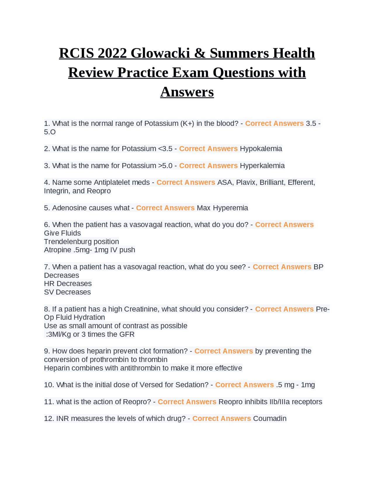 RCIS 2022 Glowacki & Summers Health Review Practice Exam Questions with ...