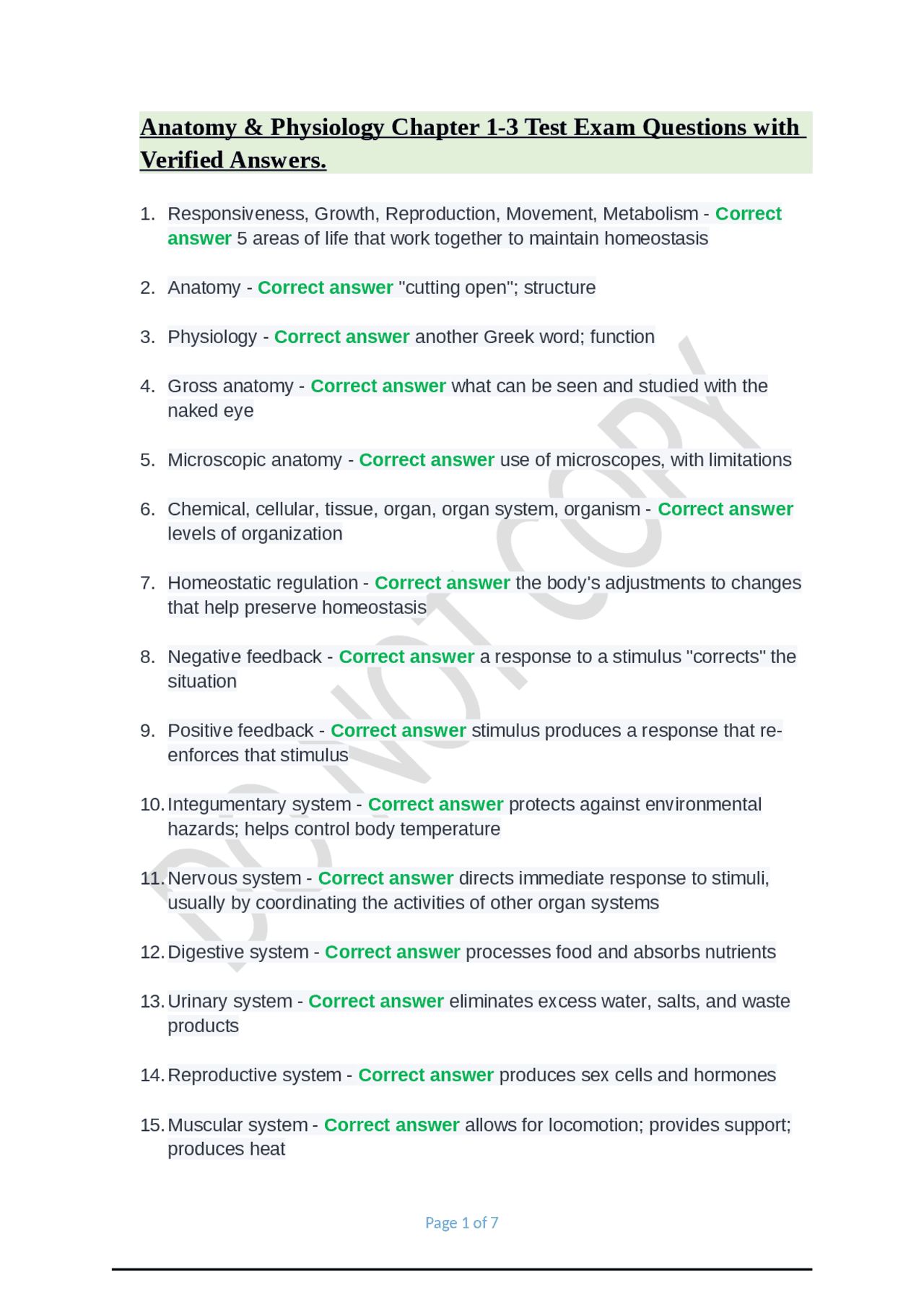 Anatomy & Physiology Chapter 1-3 Test Exam Questions with Verified ...