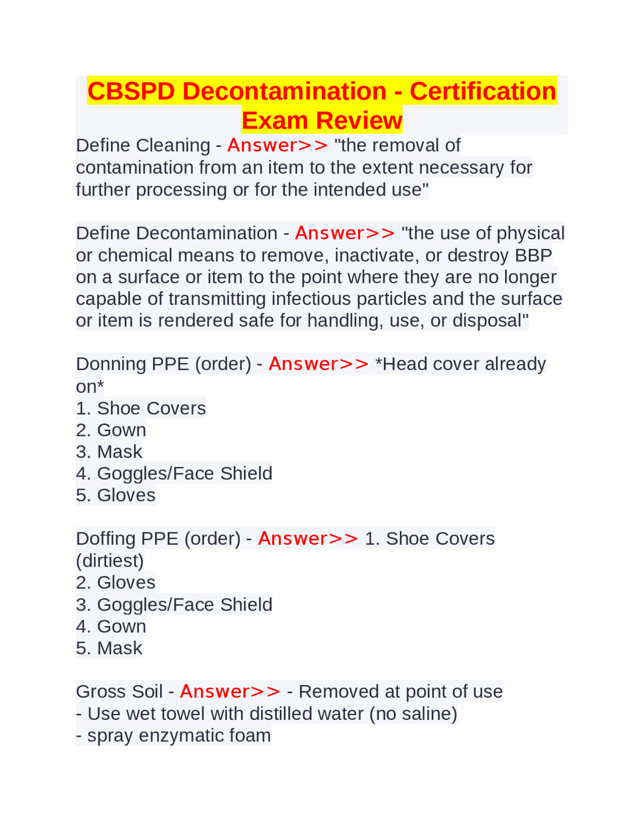 CBSPD Decontamination - Certification Exam Review | Exams Health ...