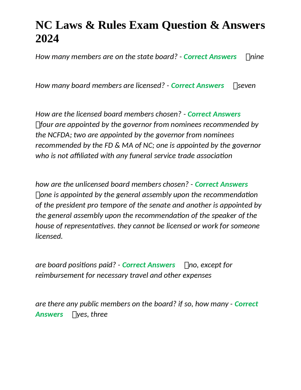 NC Laws & Rules Exam Question & Answers 2024 | Exams Nursing | Docsity