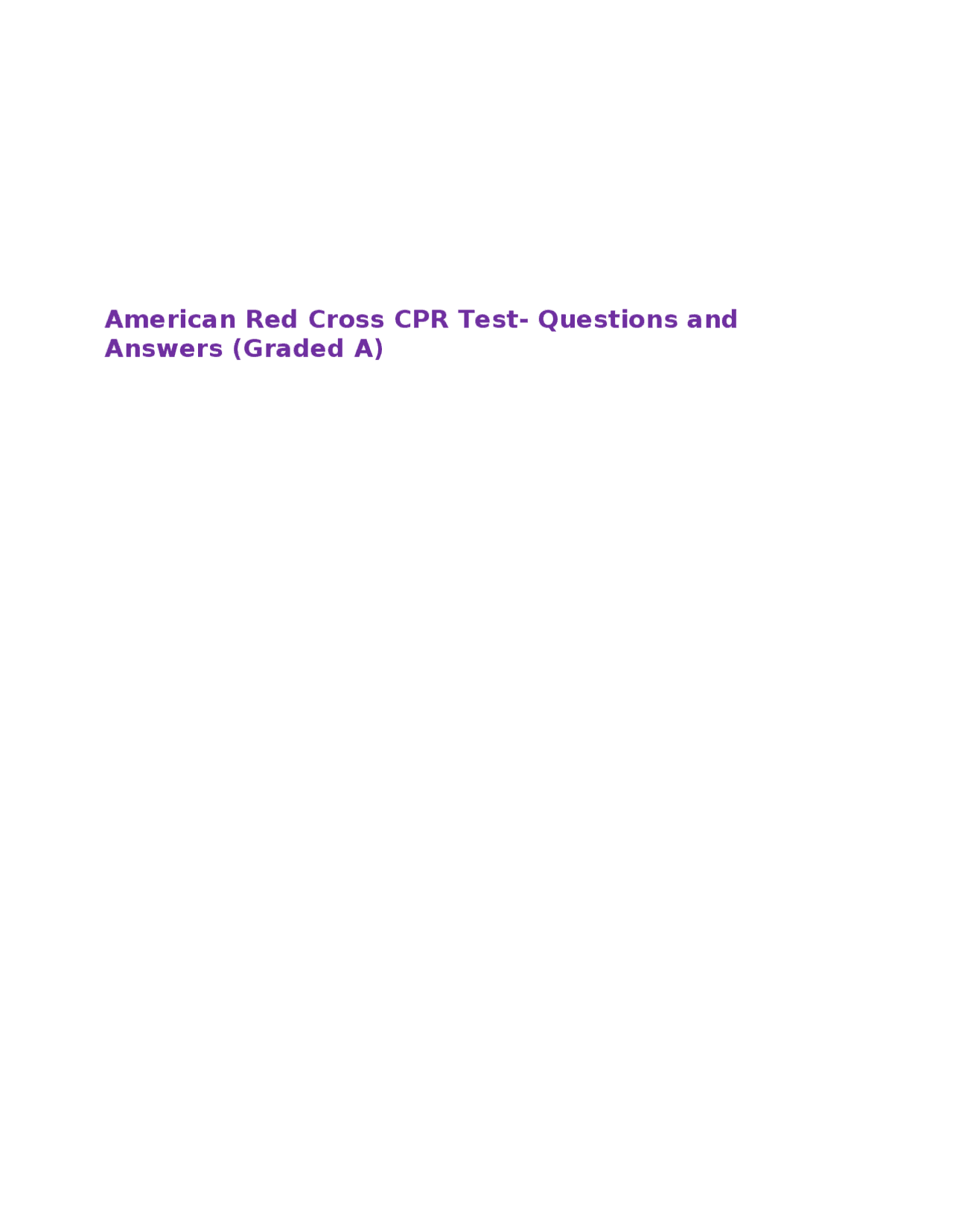 American Red Cross CPR Test- Questions and Answers (Graded A) | Exams ...