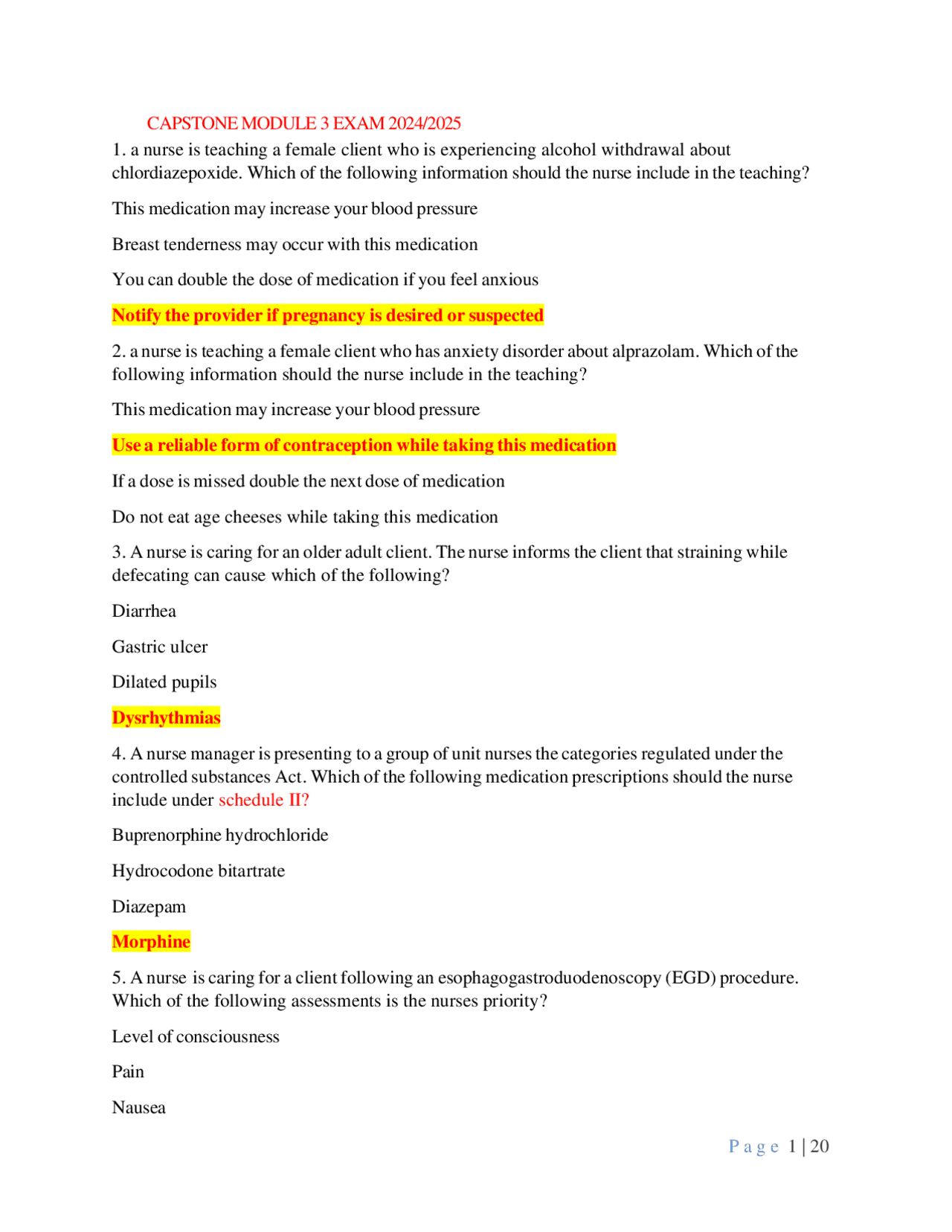 CAPSTONE MODULE 3 EXAM 2024/2025 | Exams Nursing | Docsity