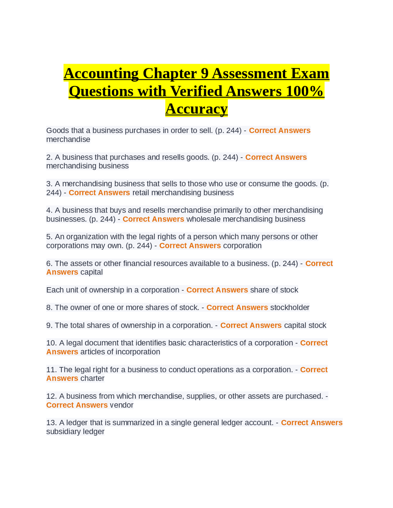 Accounting Chapter 9 Assessment Exam Questions with Verified Answers ...