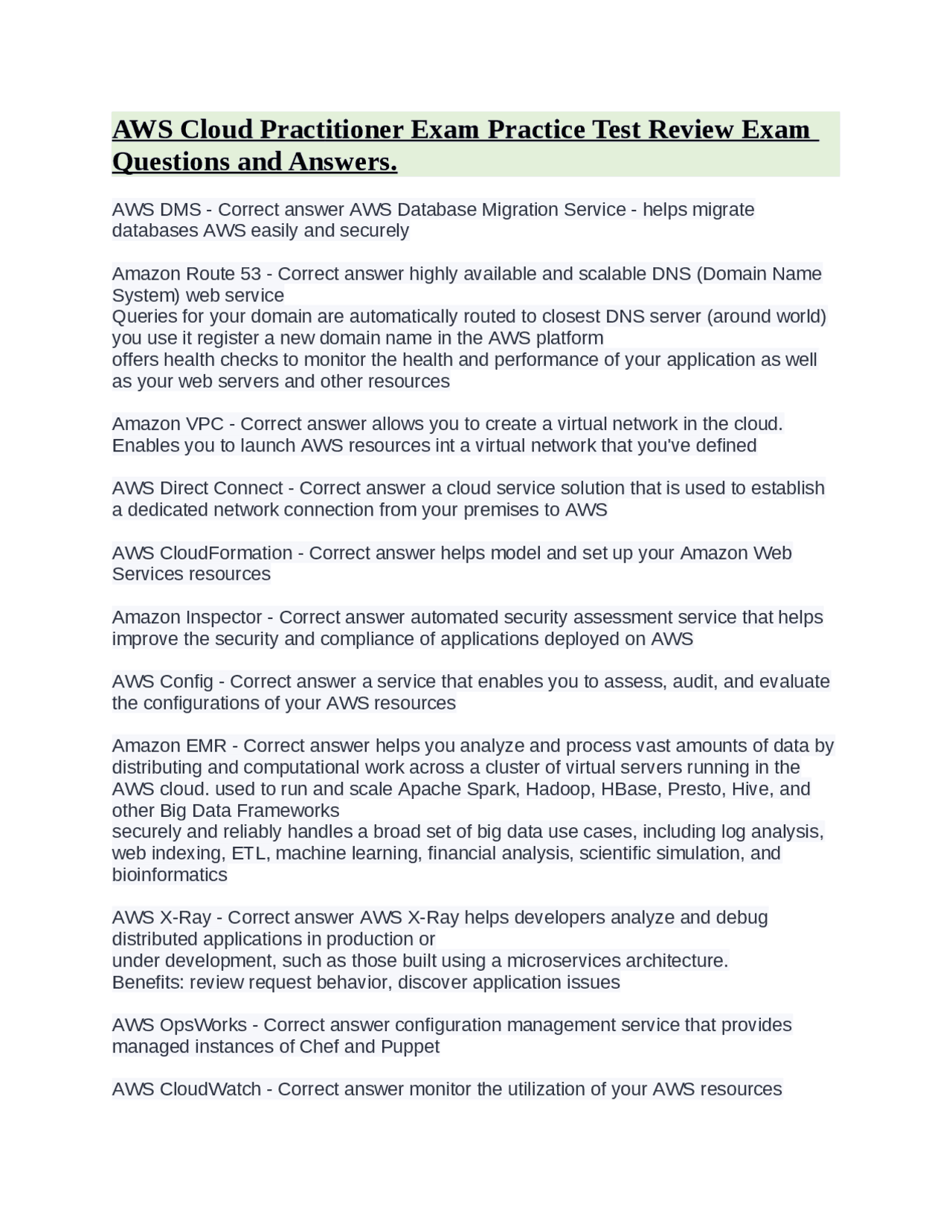 AWS Cloud Practitioner Exam Practice Test Review Exam Questions and ...