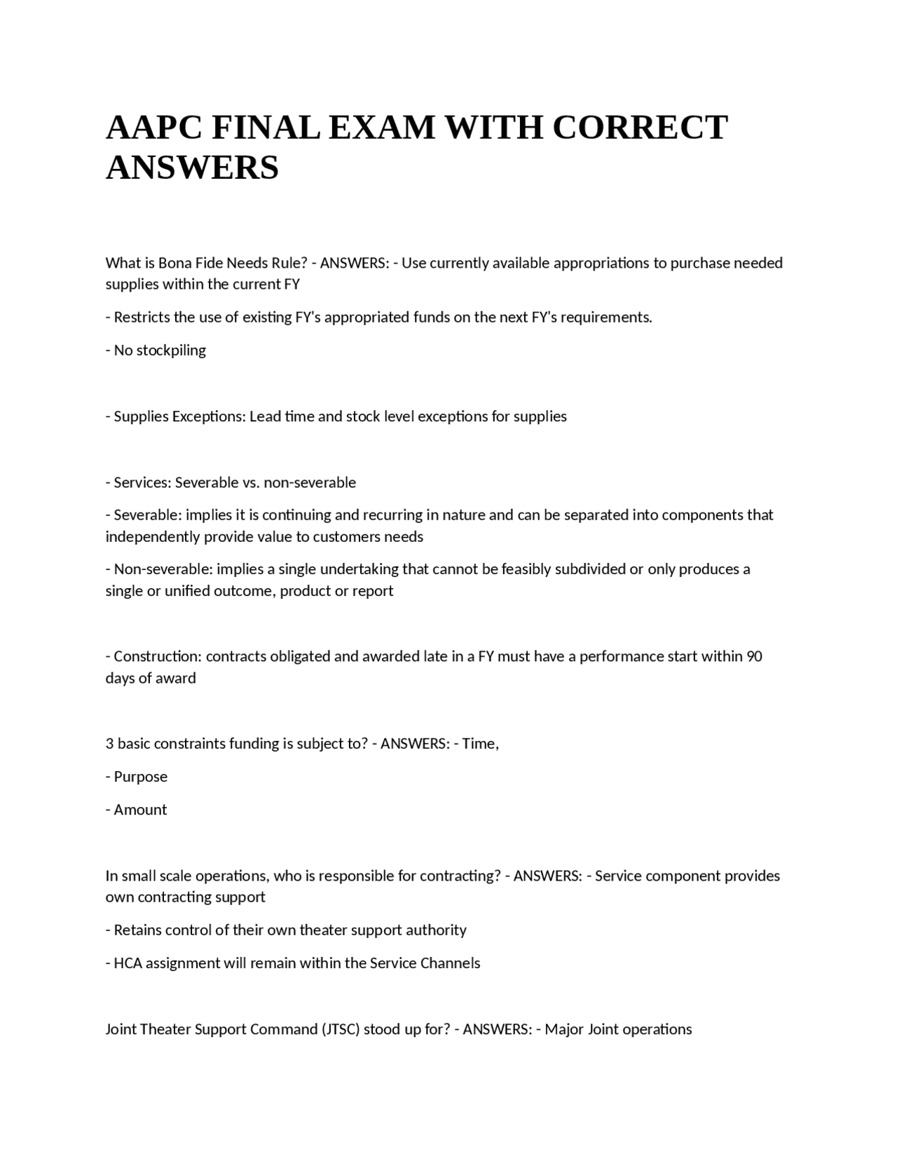 AAPC FINAL EXAM WITH CORRECT ANSWERS | Exams Nursing | Docsity