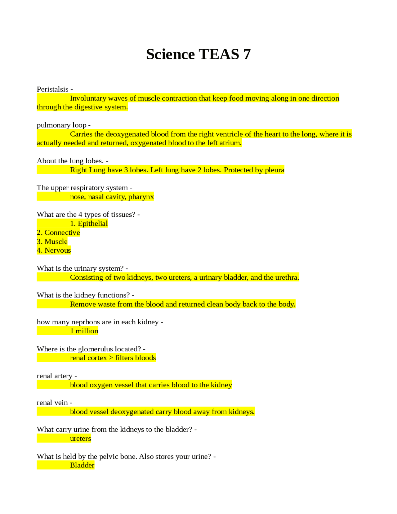 Science TEAS 7 Science TEAS 7 | Exams Natural Science | Docsity