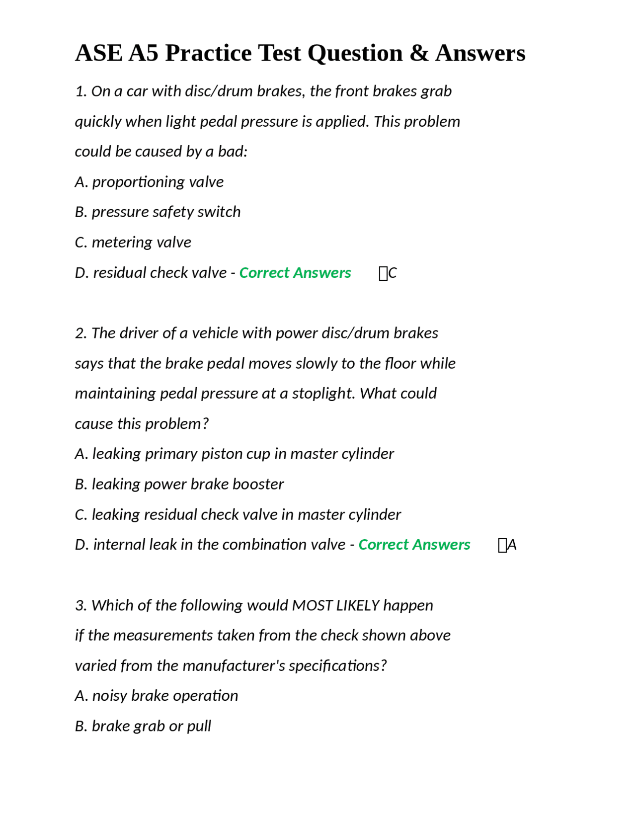 ASE A5 Practice Test Questions and Answers for Automotive Brake Systems ...