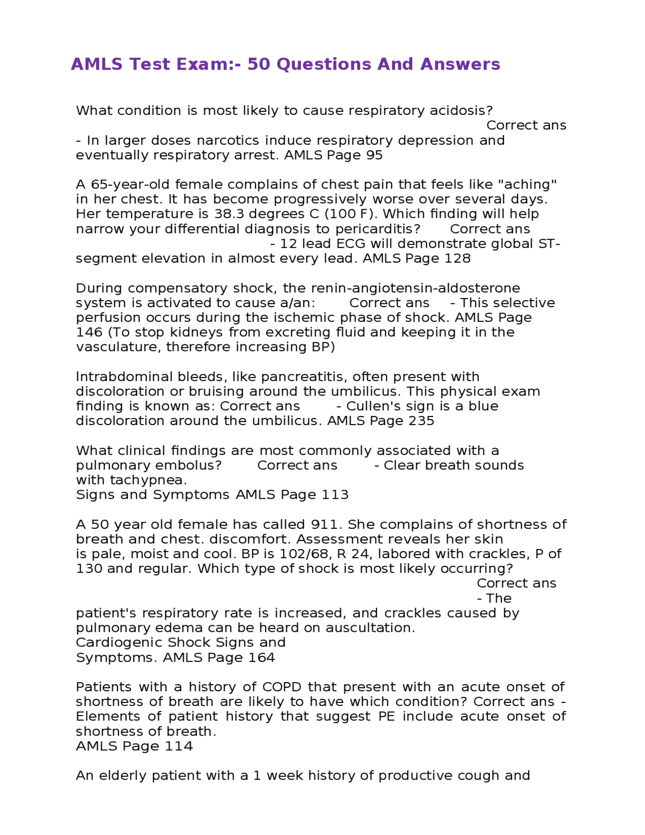 AMLS Test Exam: 50 Questions and Answers on Respiratory and ...