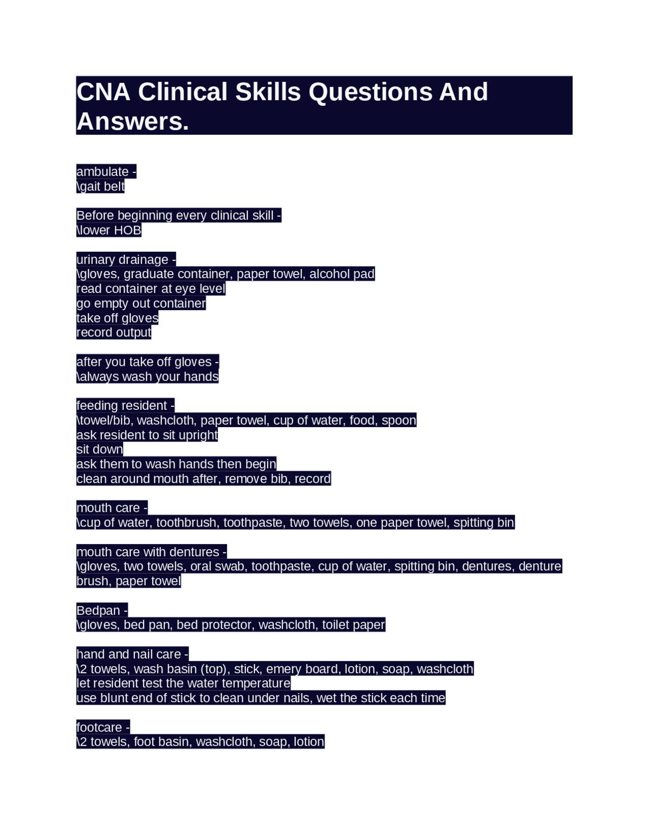 CNA Clinical Skills: Questions and Answers for Nursing Assistants ...