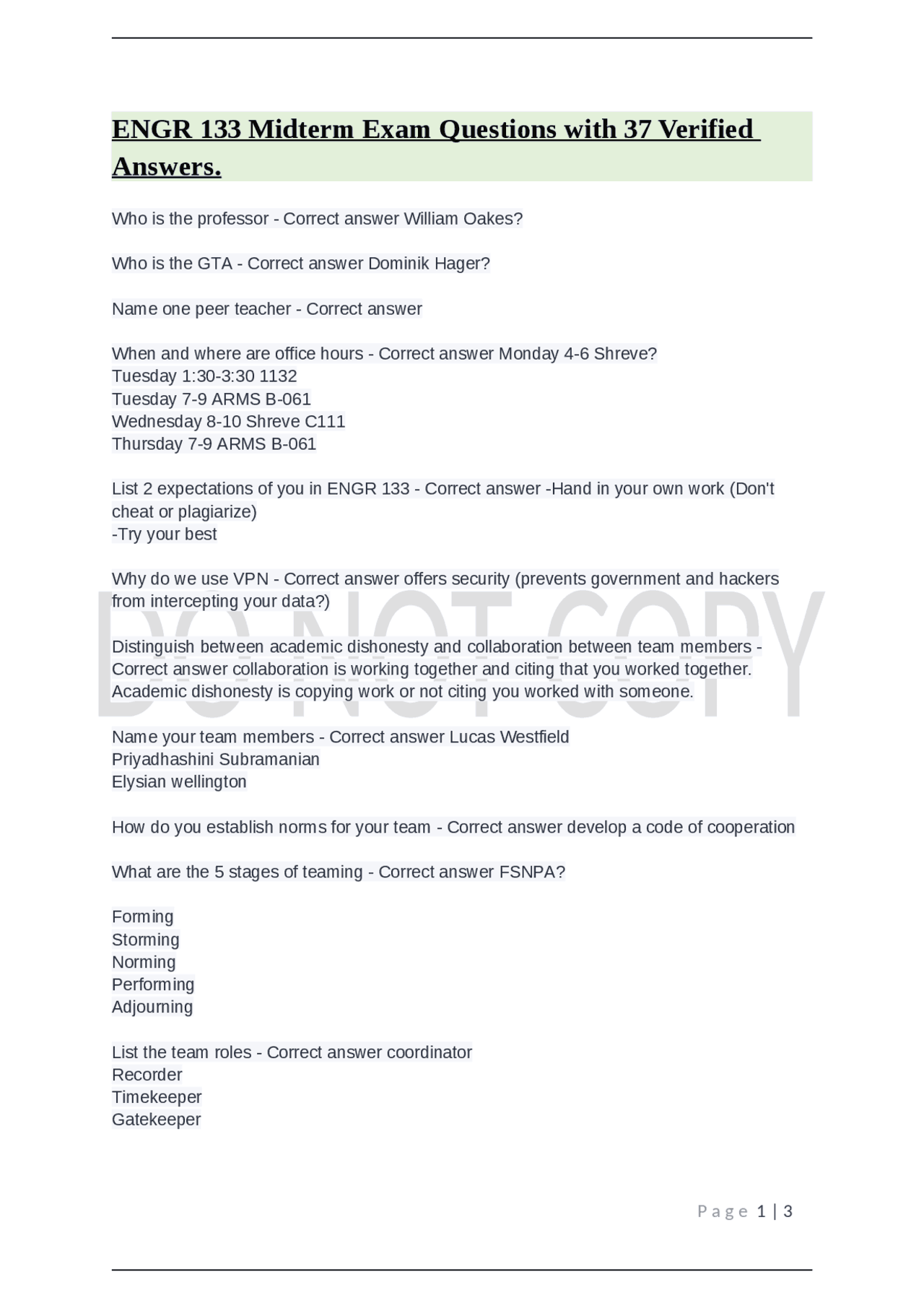 ENGR 133 Midterm Exam Questions with 37 Verified Answers. | Exams Engineering | Docsity