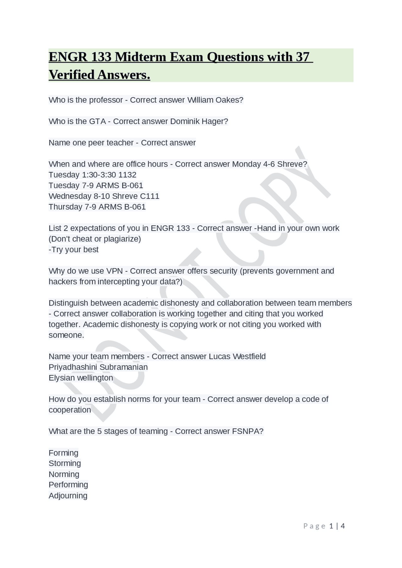 ENGR 133 Midterm Exam Questions with 37 Verified Answers. | Exams Engineering | Docsity