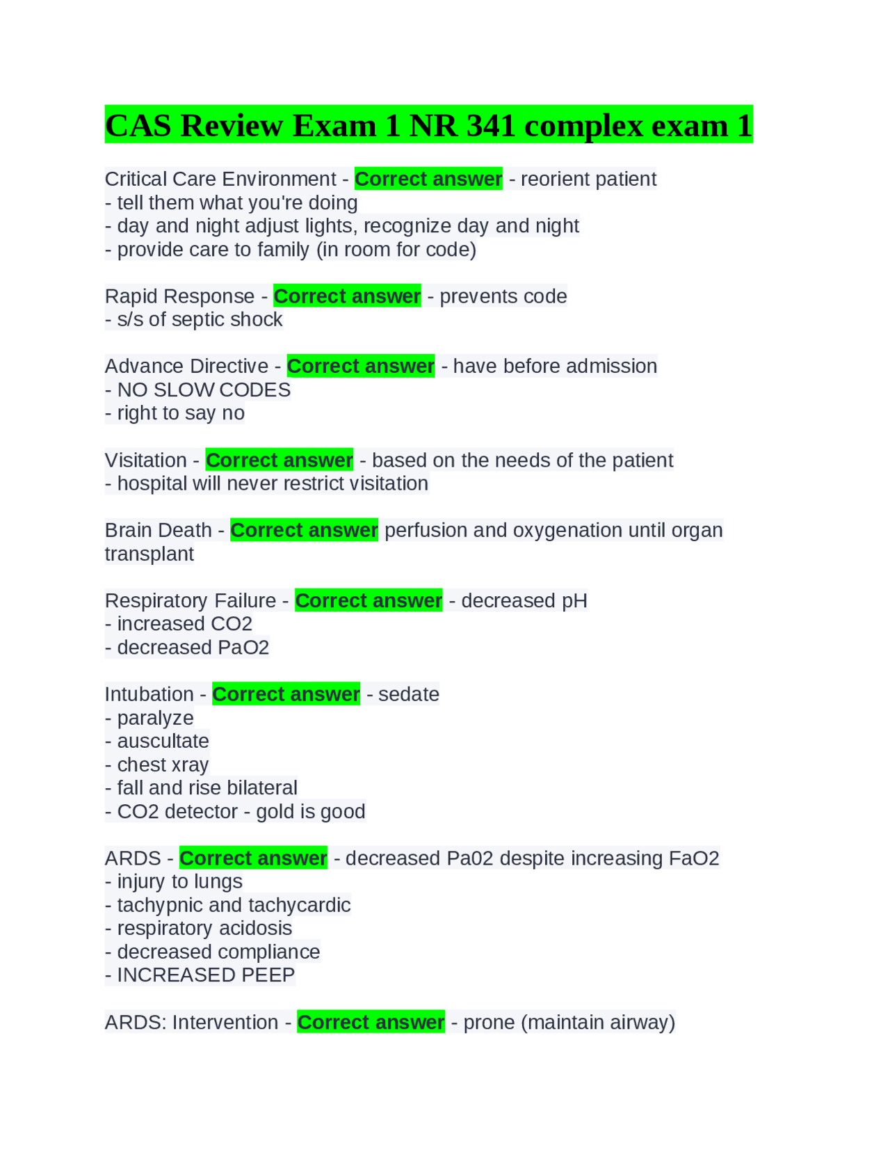 CCRP Exam Prep (300 Questions and Answers). | Exams Nursing | Docsity