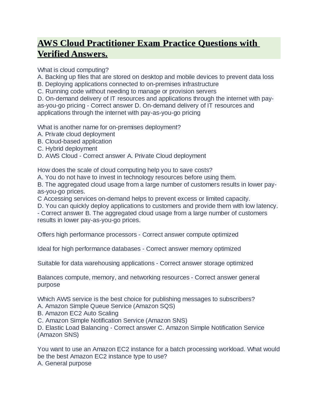 AWS Cloud Practitioner Exam Practice Questions with Verified Answers. | Exams Advanced ...