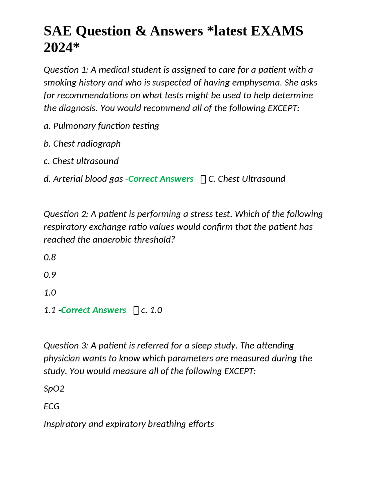 SAE Question & Answers *latest EXAMS 2024* | Exams Nursing | Docsity