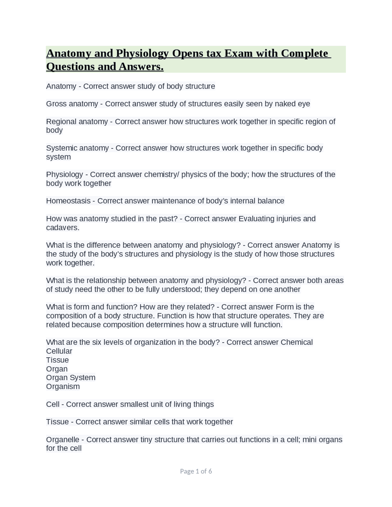 Anatomy and Physiology OpenStax Exam with Complete Questions and Answers. | Exams Animal Anatomy ...