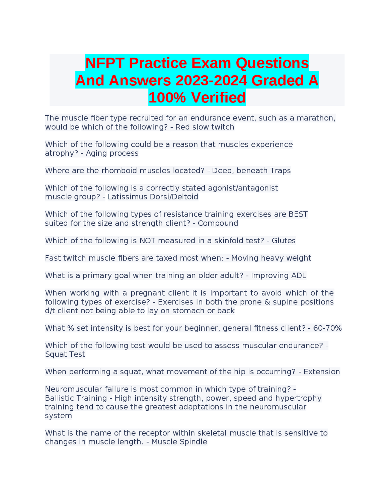 NFPT Practice Exam Questions And Answers 2023-2024 Graded A 100% ...