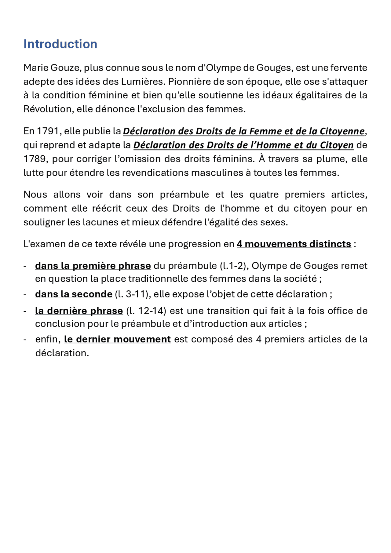 Olympe de Gouges - Préambule & 4 premiers articles | Dissertation ...