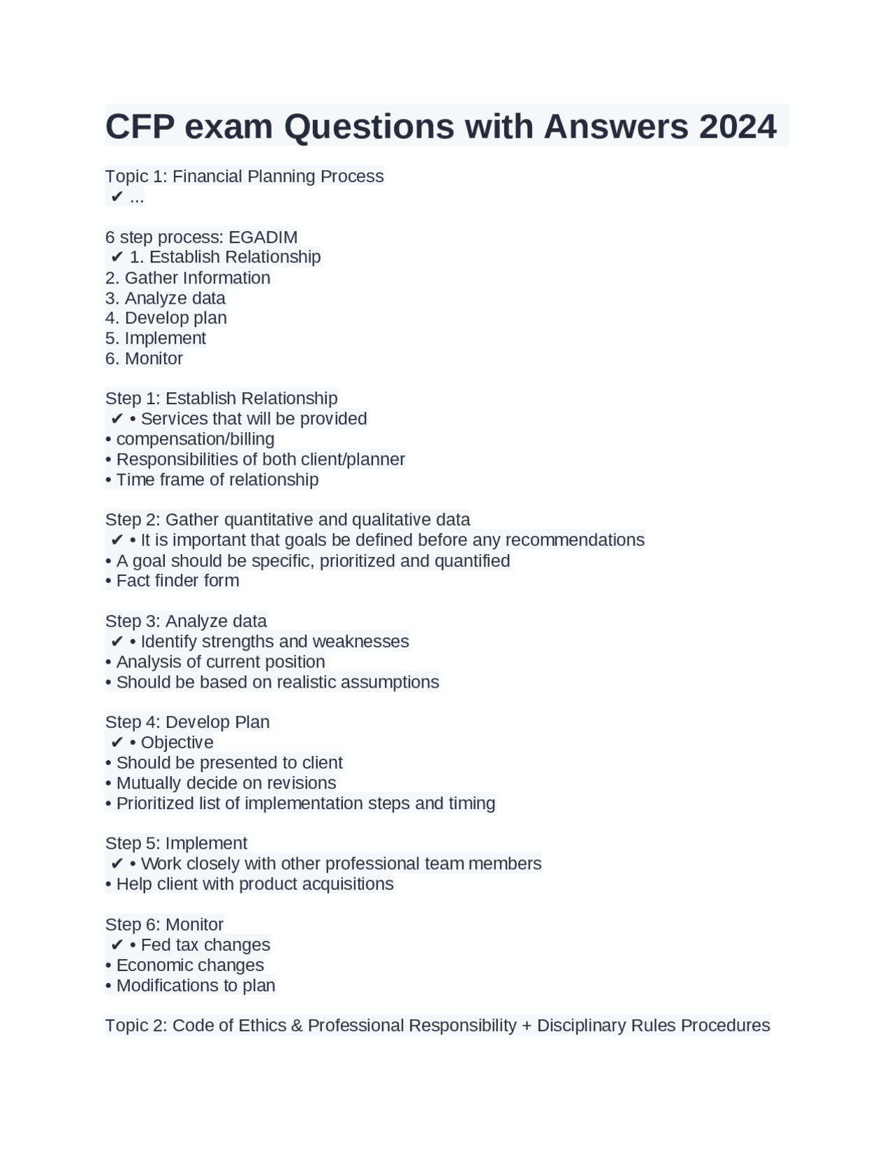 CFP exam Questions with Answers 2024 | Exams Social Work | Docsity
