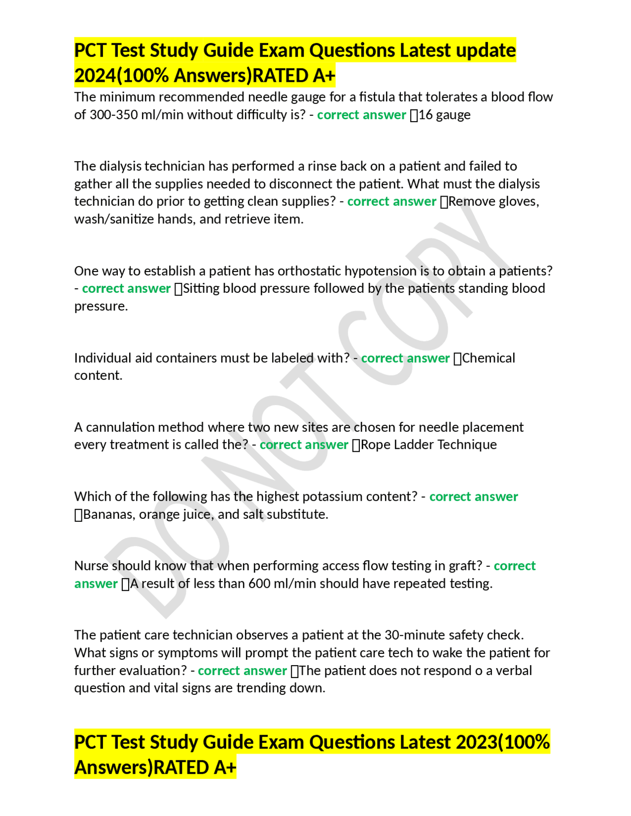 PCT Test Study Guide Exam Questions Latest update 2024(100% Answers ...