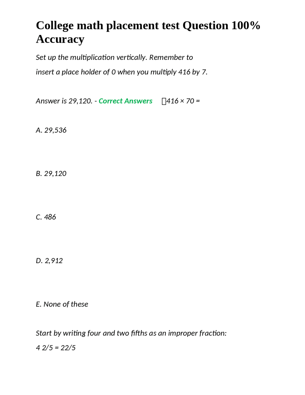 College math placement test Question 100% Accuracy | Exams Nursing ...