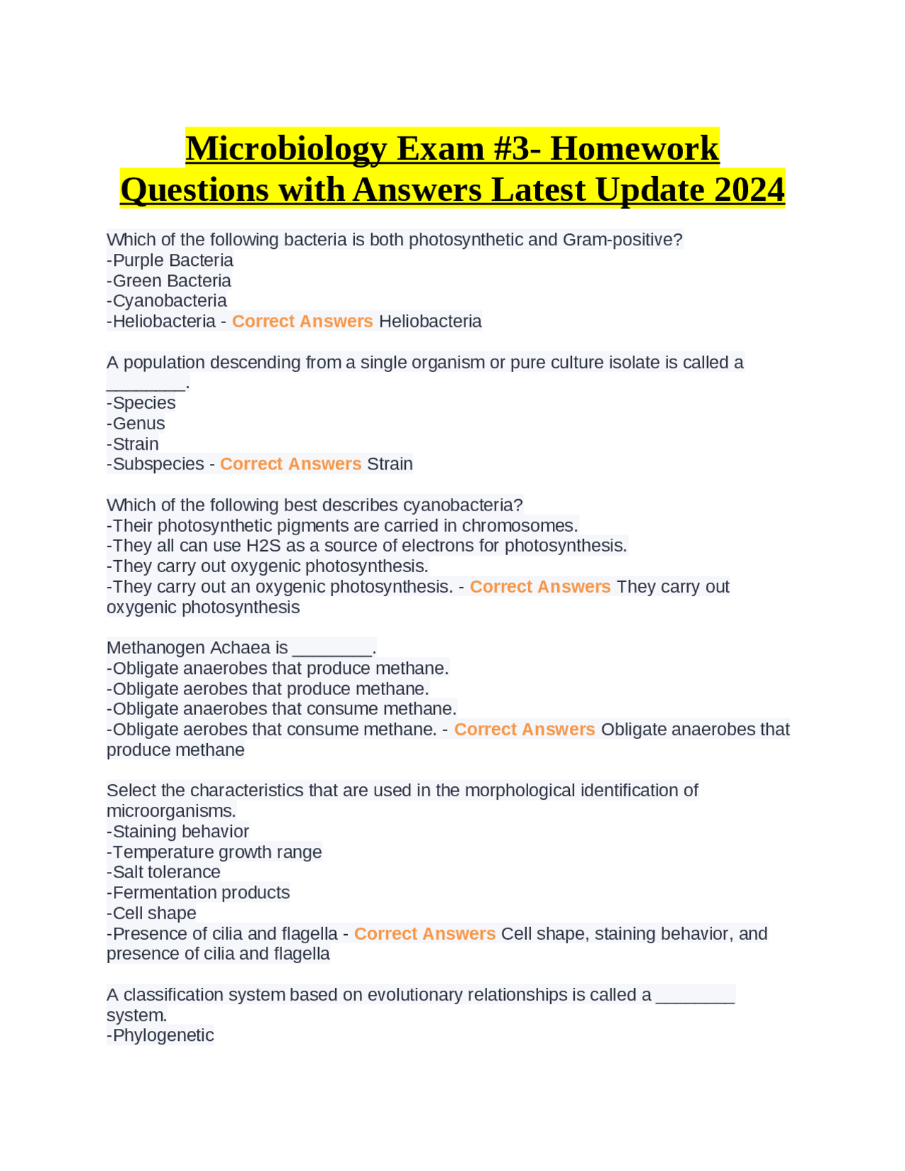 Microbiology Exam #3- Homework Questions with Answers Latest Update ...