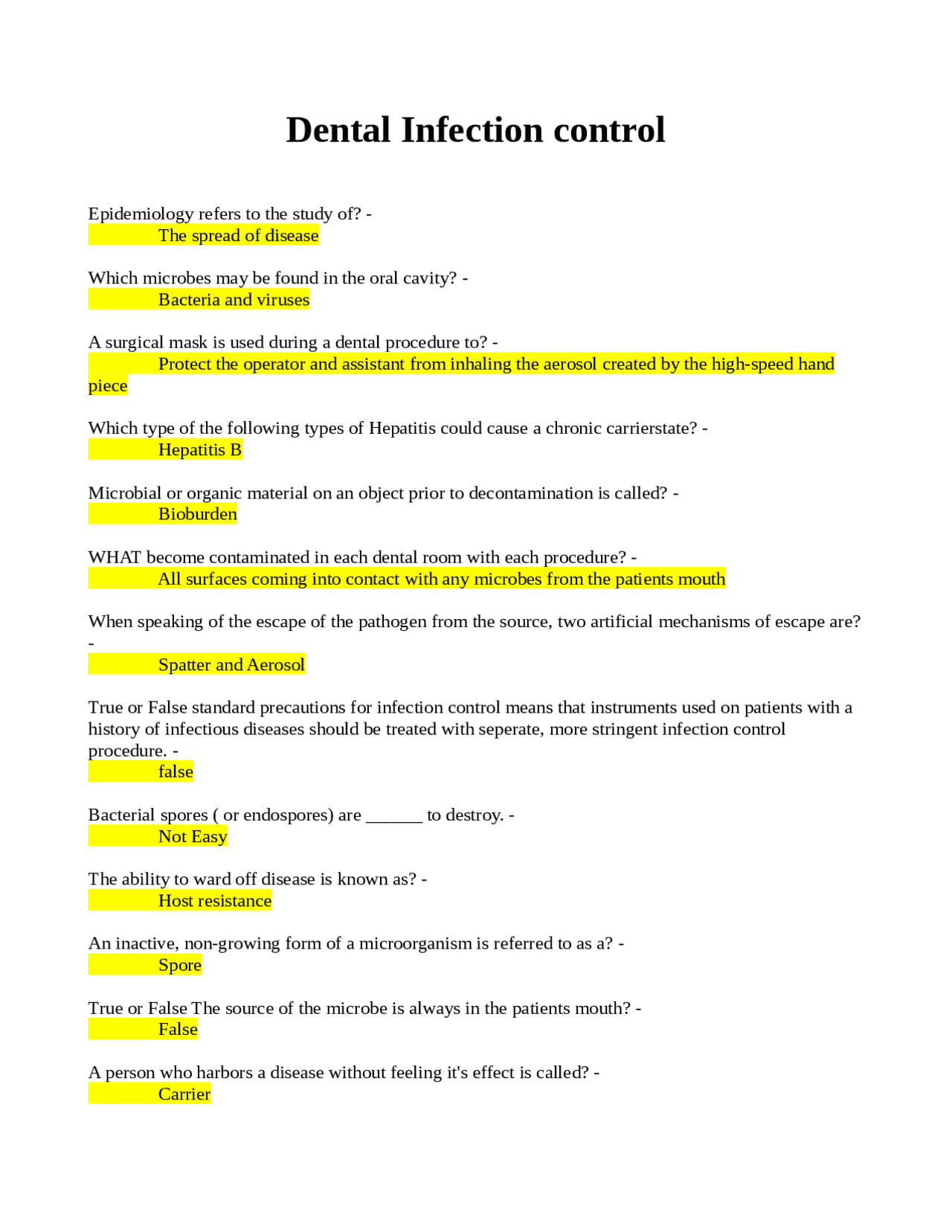 Dental Infection control Dental Infection control | Exams Dentistry ...