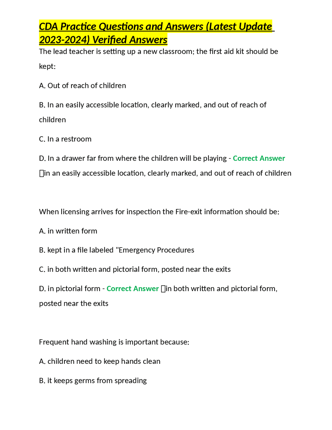 CDA Practice Questions and Answers (Latest Update 2023-2024) Verified ...