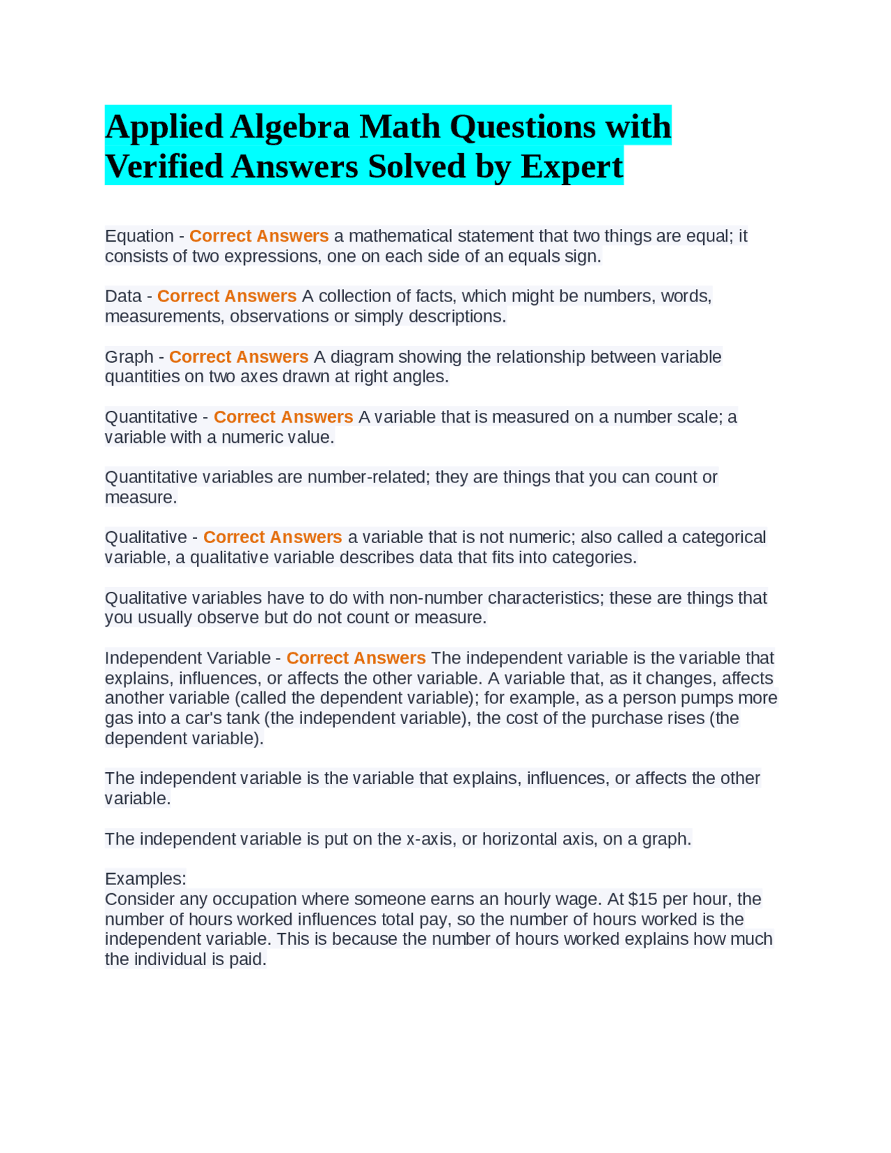 Applied Algebra Math Questions with Verified Answers Solved by Expert ...