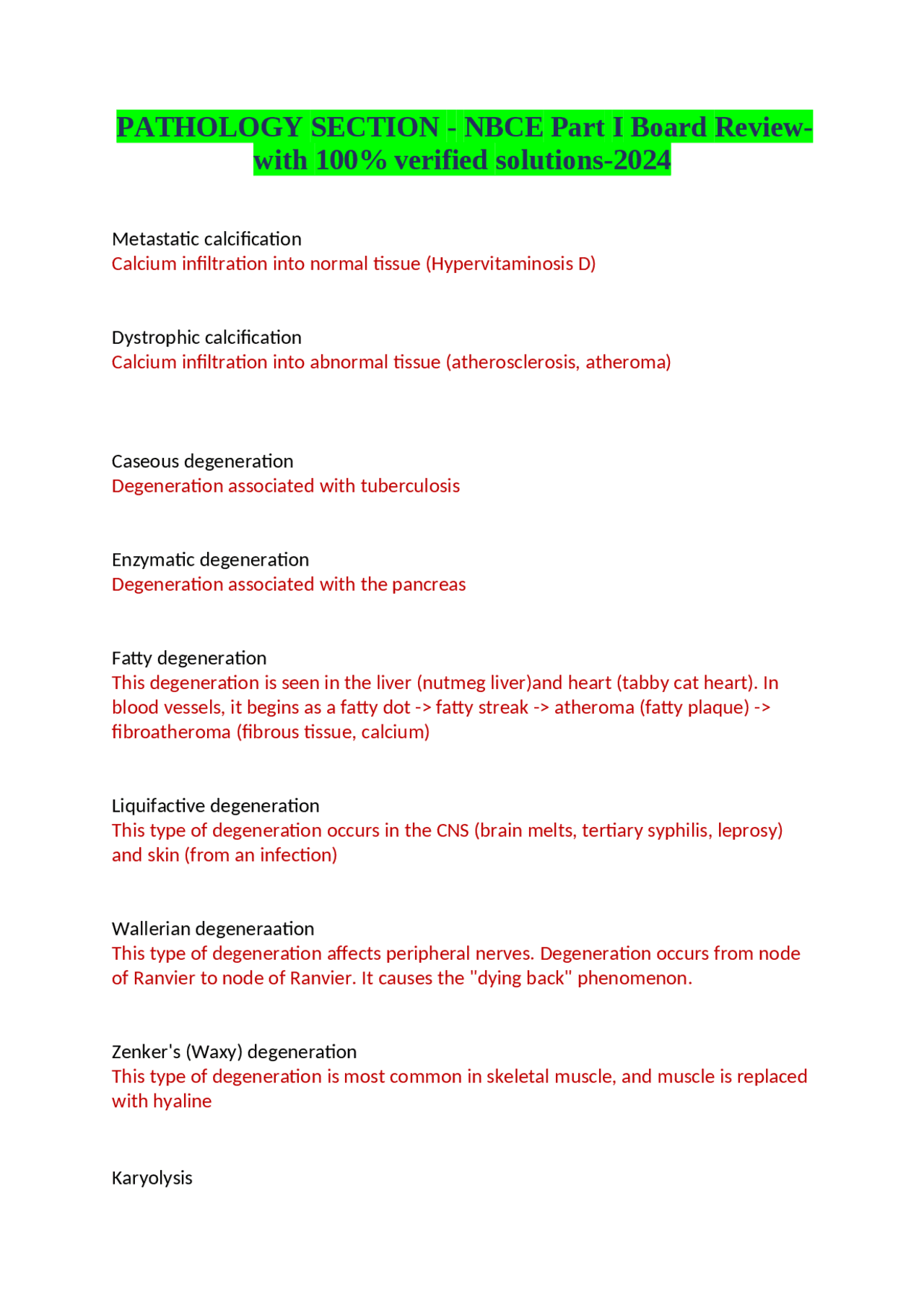 PATHOLOGY SECTION - NBCE Part I Board Review-with 100 verified ...