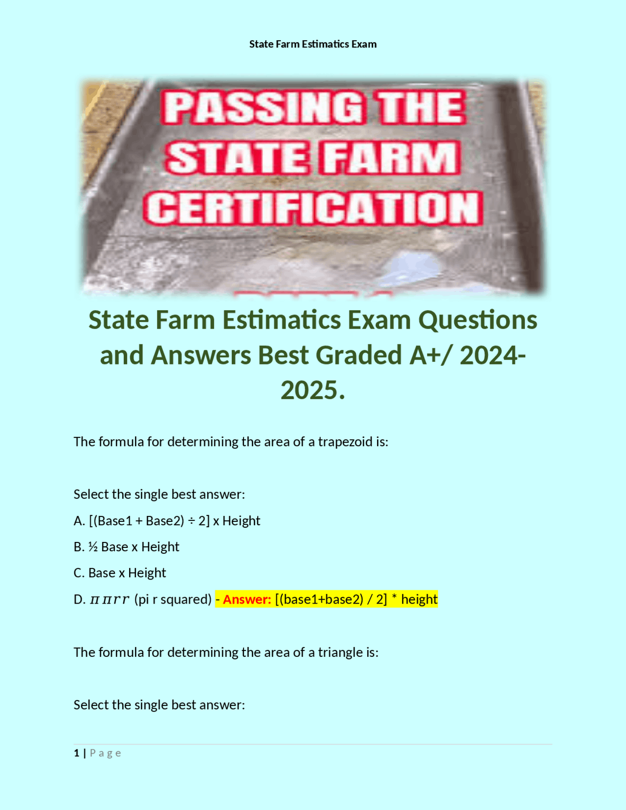 State Farm Estimatics Exam Questions and Answers Best Graded A+/ 2024 ...
