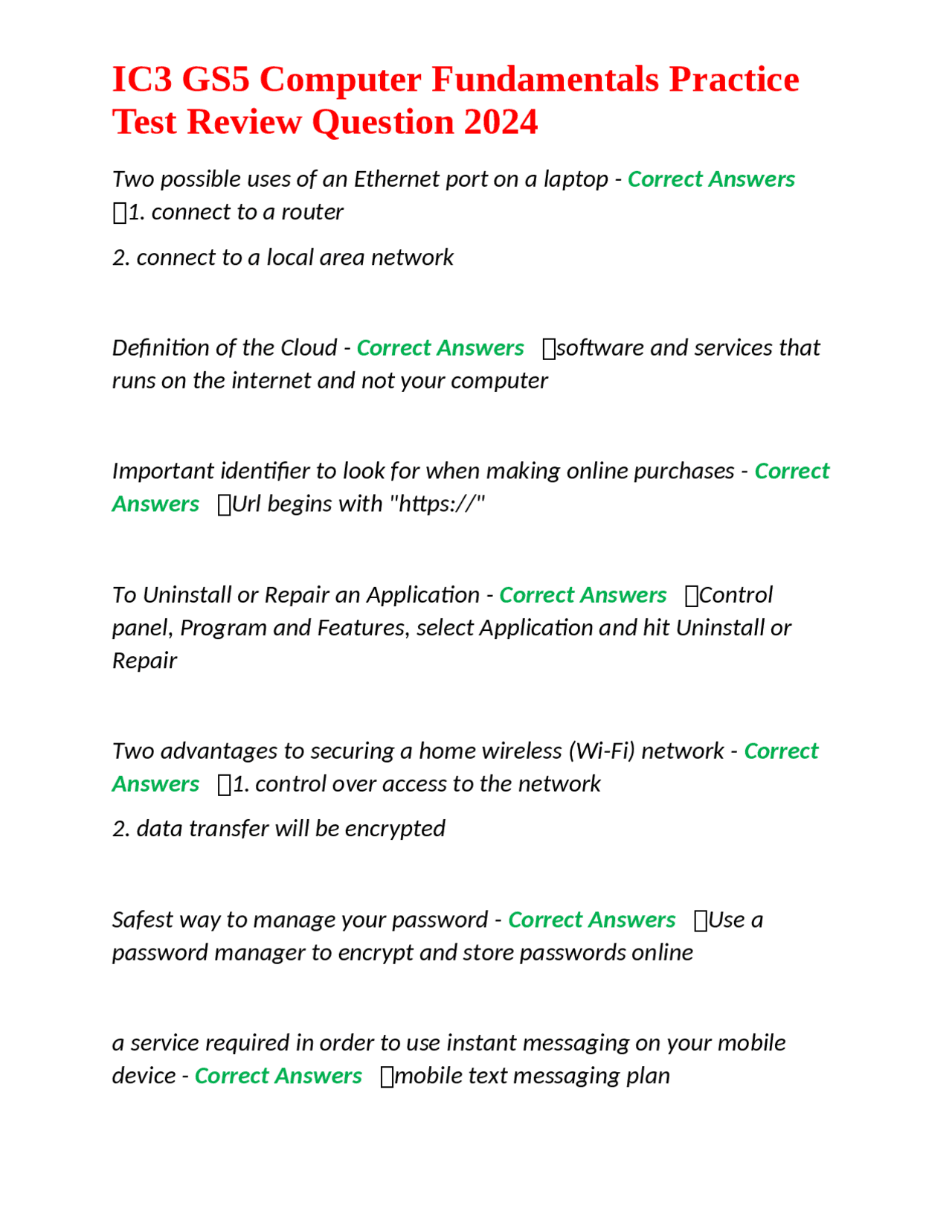 IC3 GS5 Computer Fundamentals Practice Test Review Question 2024 ...