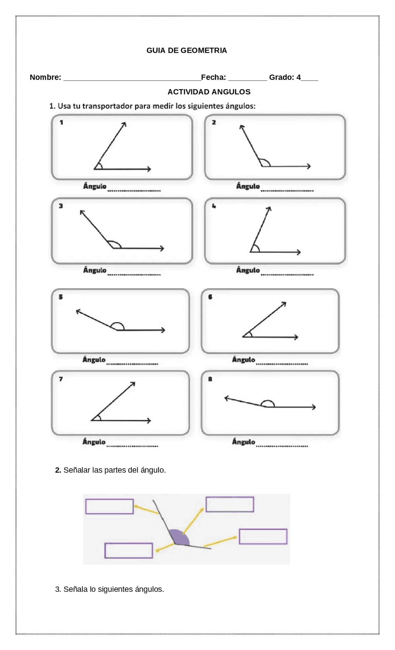 guía de ángulos de geometría | Ejercicios de Matemáticas | Docsity