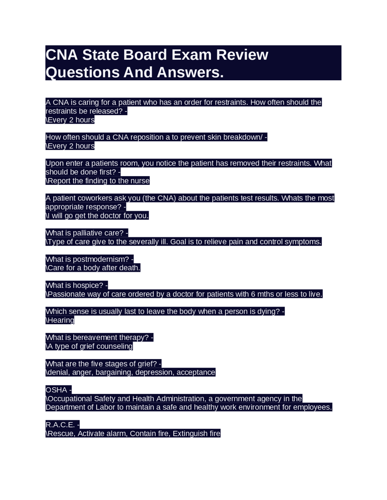 CNA State Board Exam Review Questions And Answers. | Exams Nursing ...