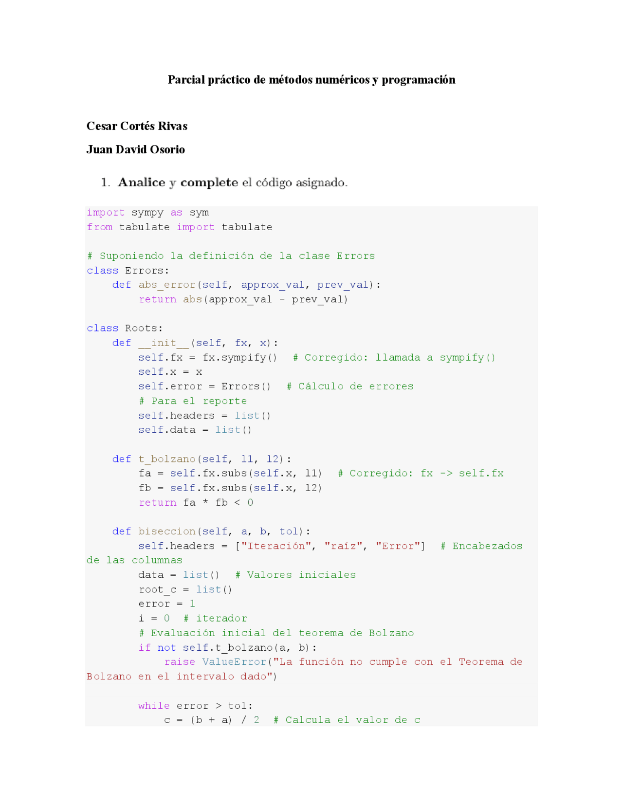 Taller tercer corte metodos numericos y programación | Ejercicios de Dirección de Empresas | Docsity