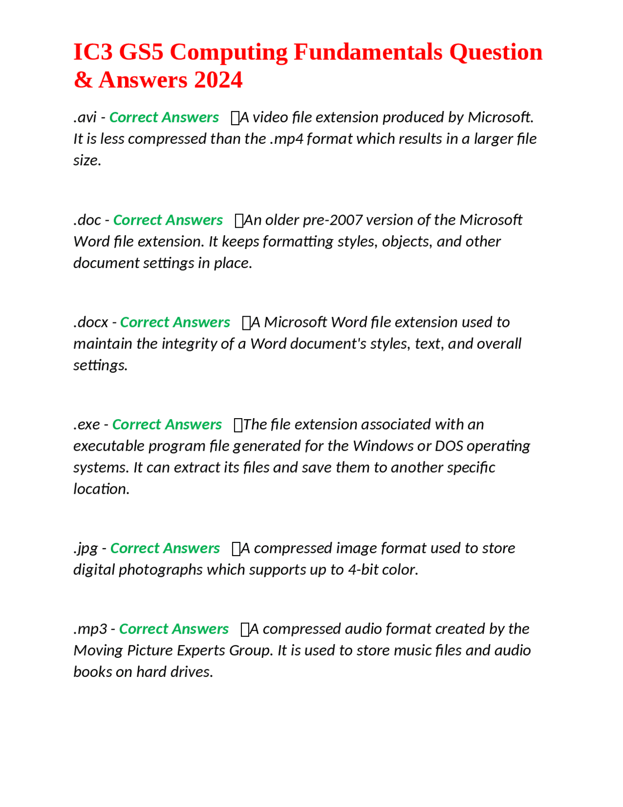 IC3 GS5 Computing Fundamentals Question & Answers 2024 | Exams Nursing | Docsity