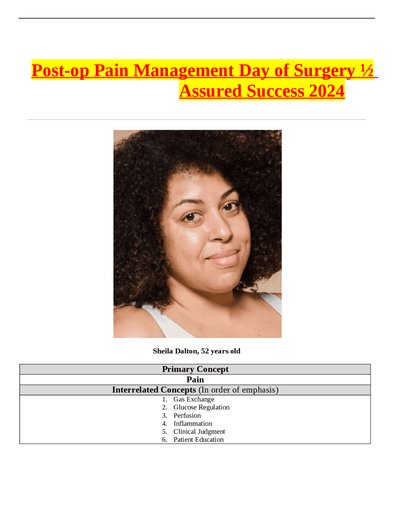 Post-Operative Pain Management: Day of Surgery | Exams Health sciences ...