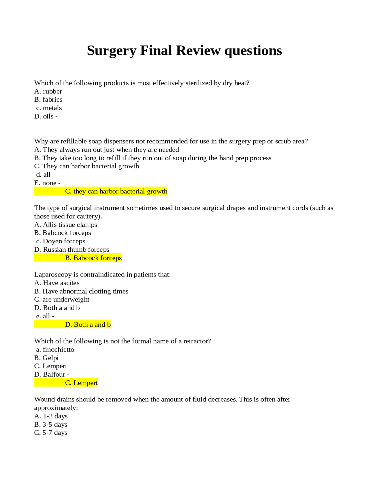 Surgery Final Review questions Surgery Final Review questions | Exams ...